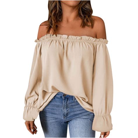 Ryrjj Womens Off Shoulder Tops Summer Elegant Trendy Ladies Blouse