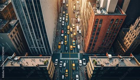 An Aerial View Of A City Street In The Middle Of The Day With Cars