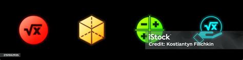 Set Square Root Of X Glyph Geometric Figure Cube Xyz Coordinate System And Icon Vector Stock