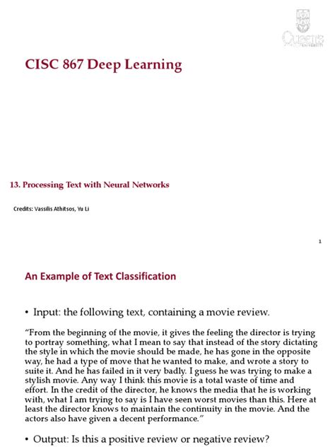 cisc 867 deep learning 13 processing text with neural networks pdf