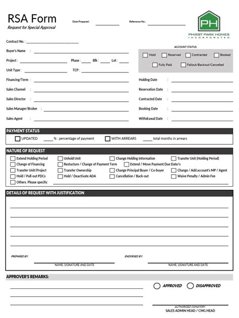 Rsa Form Request For Special Approval Pdf Private Law Business Law