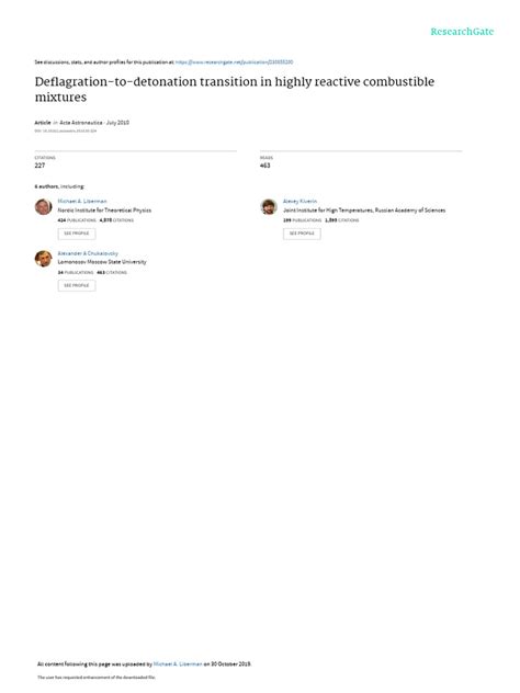 Deflagration To Detonation Transition In Highly Re Pdf Combustion Shock Wave