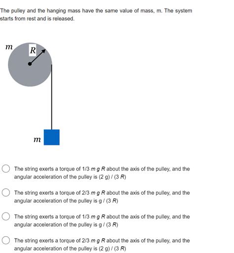 Solved The Pulley And The Hanging Mass Have The Same Value