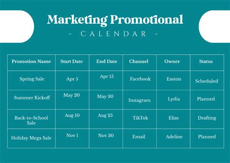 Free Marketing Promotional Calendar Template To Edit Online