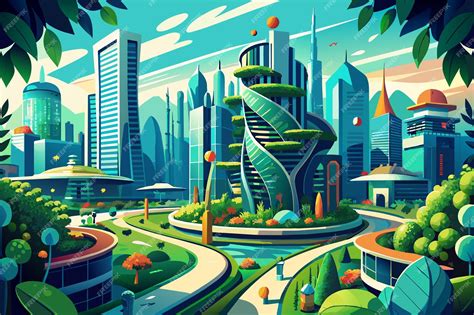 Premium Vector Illustration Of A Colorful Futuristic City With