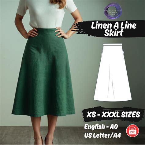 Womens Linen A Line Skirt Sewing Pattern Midi Pockets Skirt Beginner