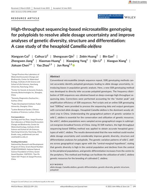 Pdf High‐throughput Sequencing‐based Microsatellite Genotyping For Polyploids To Resolve