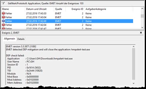Abbildung 114 Emet Dep Mitigation Windows Eventlog Protokollierung