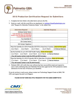 Fillable Online 5010 Production Request Form For Submitters Fax Email