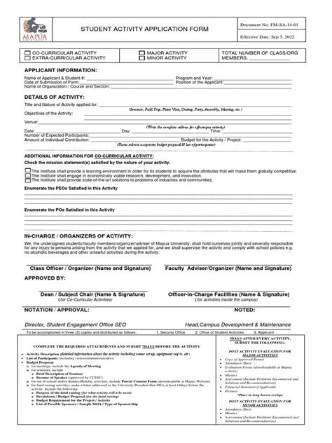 Fm Sa 14 01 Student Activity Application Form Pdf