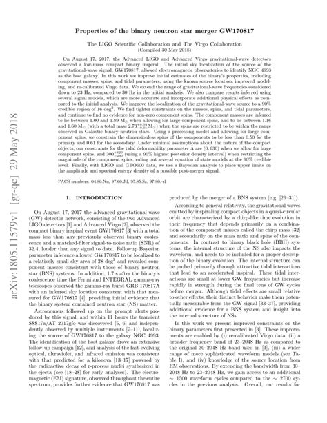Pdf Properties Of The Binary Neutron Star Merger Gw170817