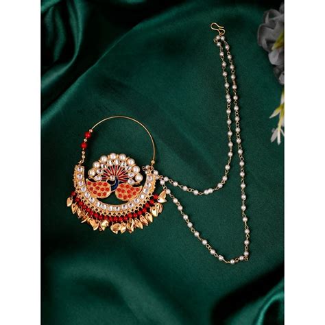 Silvermerc Gold Plated Peacock Wedding Bridal Nose Ring