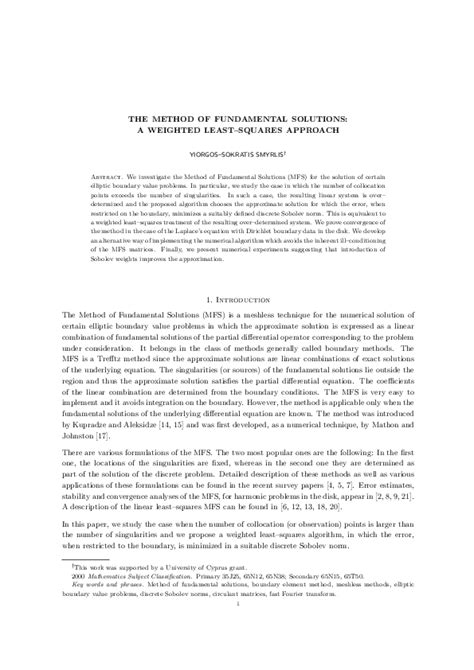 Pdf The Method Of Fundamental Solutions A Weighted Least Squares