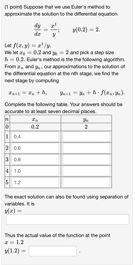 solved 1 ﻿point ﻿suppose that we use euler s method to