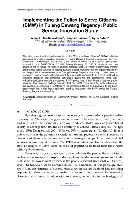 Pdf Bmw Policy Implementation In Tulang Bawang