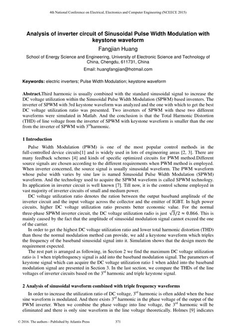 Pdf Analysis Of Inverter Circuit Of Sinusoidal Pulse Width Modulation With Keystone Waveform