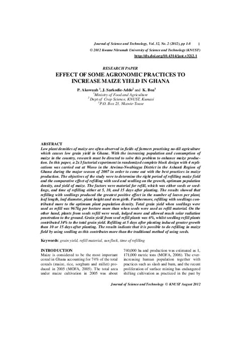 Pdf Effect Of Some Agronomic Practices To Increase Maize Yield In Ghana