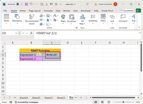 Excel Tdist Function