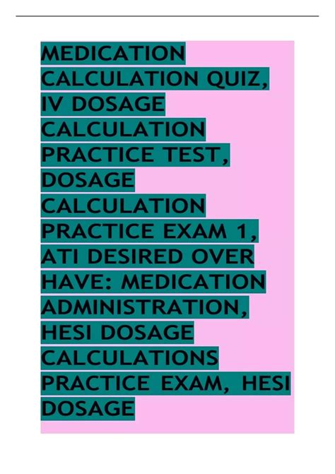 Medication Calculation Quiz Iv Dosage Calculation Practice Test Med