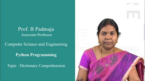 Dictionary Comprehension Python Programming By Prof B Padmaja Youtube