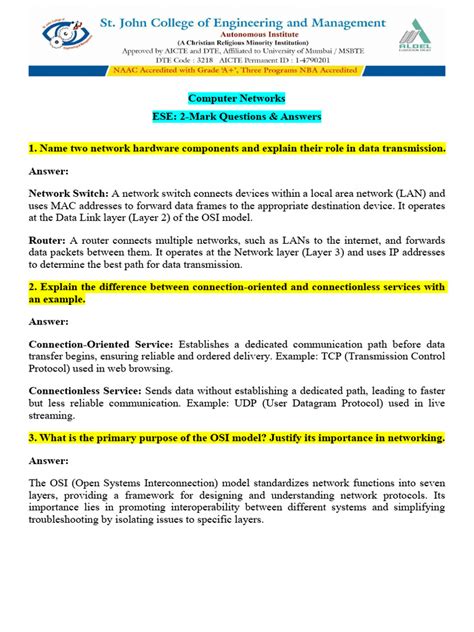 2 Mark Questions And Answers Pdf Osi Model Computer Network