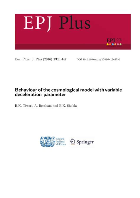 Pdf Behaviour Of The Cosmologicalmodelwith Variable Deceleration Parameter