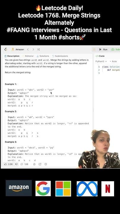 🔥leetcodedaily Leetcode1768 Merge Strings Alternatelyfaang Questions In Last Monthshorts🚀