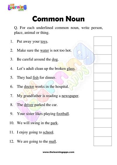 Free Common Noun Worksheets For Grade 3 The Learning Apps