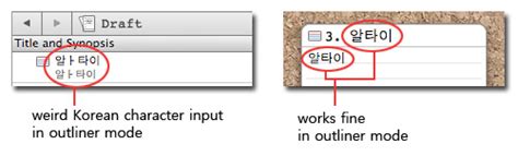Problem With Korean Character In Outliner Mode Scrivener 2