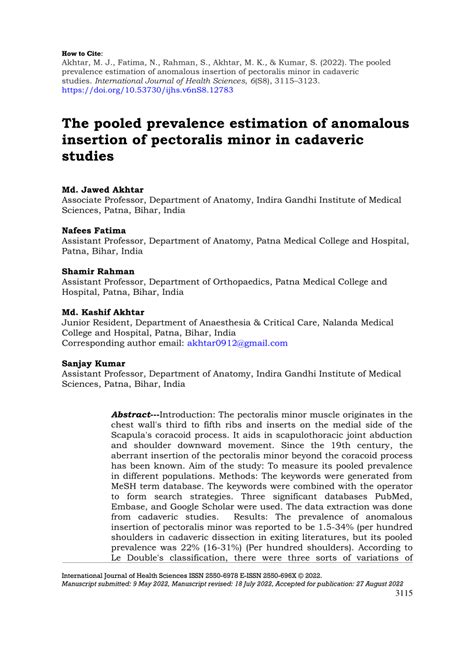 Pdf Pooled Prevalence Estimation Of Anomalous Insertion Of Pectoralis