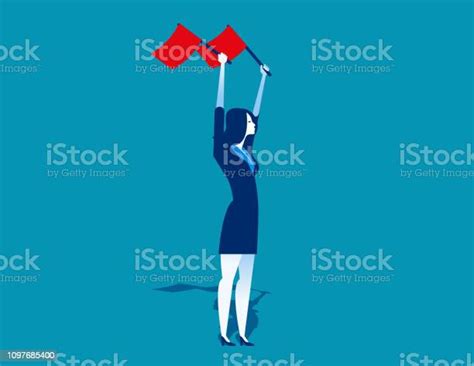 사업가 깃발을 흔들며입니다 컨셉 비즈니스 벡터 일러스트입니다 평면 디자인 스타일입니다 경영자에 대한 스톡 벡터 아트 및 기타