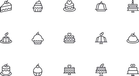 케이크 개념입니다 현대 고품질 케이크 라인 아이콘의 컬렉션입니다 편집 가능한 획 웹 사이트 전단지 배너 온라인 상점 및 회사를위한 프리미엄 선형 기호 아이콘에 대한 스톡
