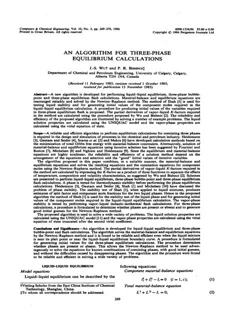 An Algorithm For Three Phase Equilibrium Calculations Pdf Analysis