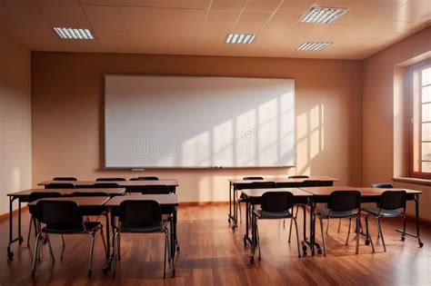 Empty Modern Classroom With Blank Whiteboard Bright Sunny Education