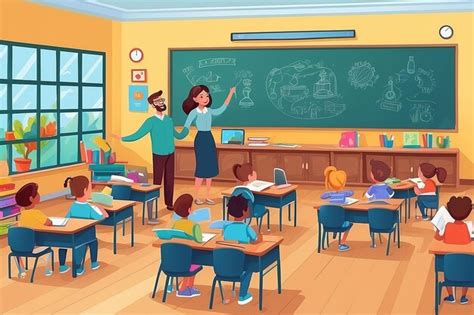 Dynamic Classroom Scene Teacher And Students Learning Together Premium Ai Generated Image