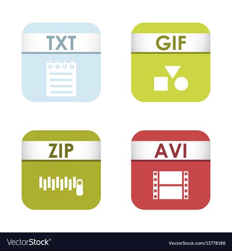Simple Square File Types Formats Labels Icon Set Vector Image