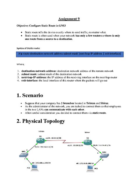 Assignment 9 Configuring Static Route In Gns3 Studocu