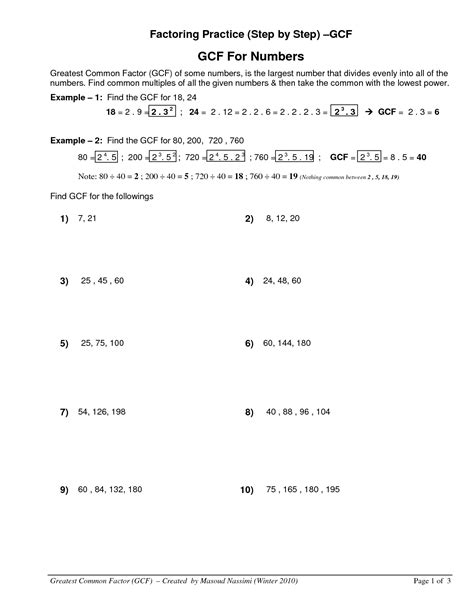 Factoring Algebraic Expressions Using Gcf Worksheets
