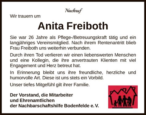 Traueranzeigen Von Anita Freiboth Trauerhnade