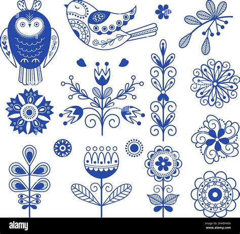Swedish Art Designs Patterns Scandinavian Folk Art Flower Vector