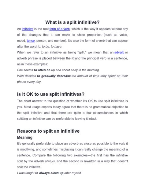 What Is A Split Infinitive Download Free Pdf Verb Adverb
