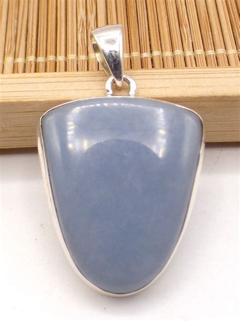 Angelite Jewelry Pendant Semi Oval Silver 925 Clairvoyant Stone