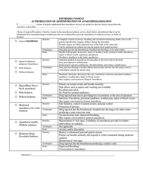 Anesthesia Consent Form Pdf Anesthesia Surgery Form Example Download
