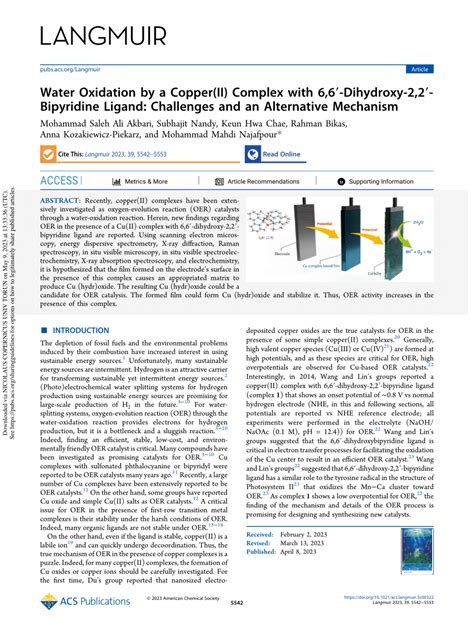 Pdf Water Oxidation By A Copper Ii Complex With 6 6′ Dihydroxy 2 2′ Bipyridine Ligand