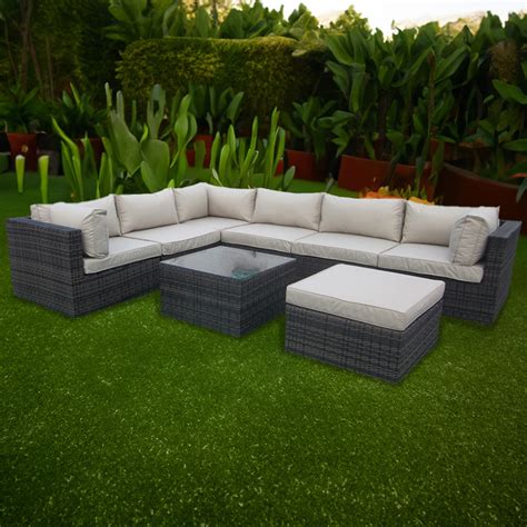Furniture One 7 Seater Brown Rattan Garden Sofa Set Wilko