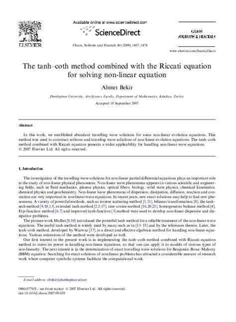 Pdf The Tanh Coth Method Combined With The Riccati Equation For Solving Non Linear Equation