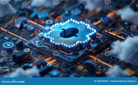 A Futuristic Glowing Circuit Board With A Cloud Shaped Central Component Symbolizing Cloud