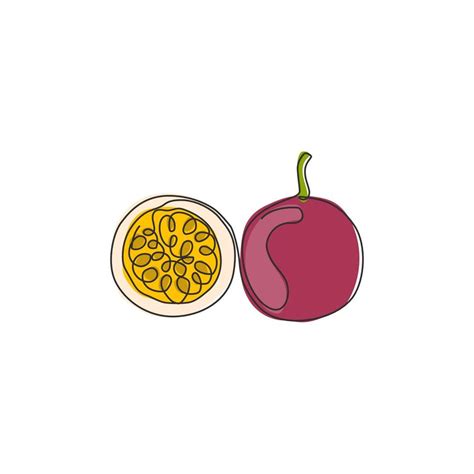One Continuous Line Drawing Whole Healthy Organic Passion Fruit For