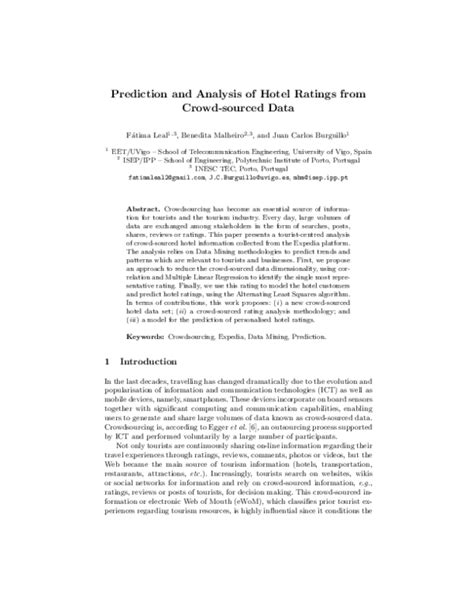 Pdf Prediction And Analysis Of Hotel Ratings From Crowd Sourced Data