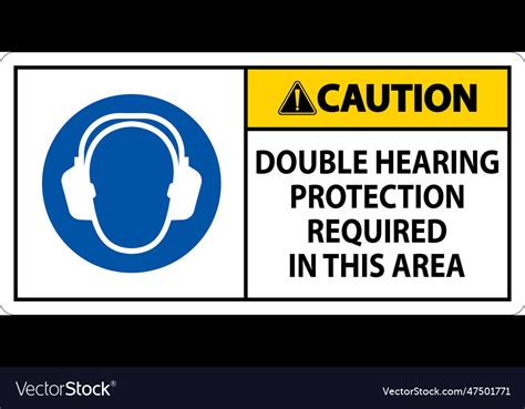 Caution Double Hearing Protection Sign On White Vector Image